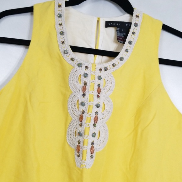 Yansi Fugel | Tops | Yansi Fugel Linen Beaded Yellow Lace Tunic Tops ...